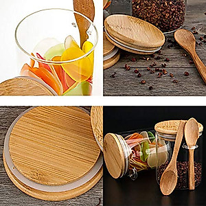 MOLFUJ 15Oz/450ML/1Lb Clear Glass Containers for Pantry with Wooden Spoon, Small Air Tight Food Storage Canister with Bamboo Airtight Lid, Hermetic Covered Kitchen Orgainzation Storage Jars with Scoop