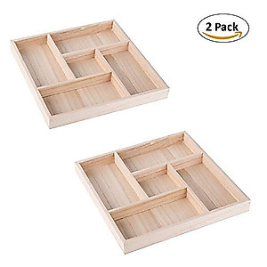 Wooden Tray with 5 Sections – 2 Pack Square Tray Chip and Dip Platter – Divided Serving Tray for Appetizers & Snacks – Veggie Platter - Food Trays for Party Montessori Wooden Trays - 10.5”x10.5”x1.22