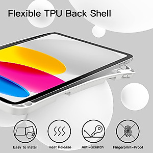 JETech Case for iPad 10 (10.9-Inch, 2022 Model, 10th Generation) with Pencil Holder, Slim Tablet Cover with Soft TPU Back, Auto Wake/Sleep (White)