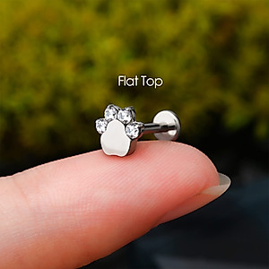 COCHARM 16G G23 Titanium Cartilage Earrings for Women Flat Back Dog Paw Print Upper Ear Cartilage Earrings Stud Internally Threaded Conch Earrings 16 Gauge Forward Helix Earrings
