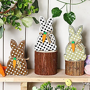 3 Pcs Easter Bunny Decor Spring Decor Farmhouse Sign Rustic Tiered Tray Decorations Bunny Spice Table Centerpieces Standing Wooden Rabbits Block Sign for Easter Kitchen