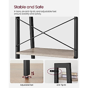 VASAGLE Ladder Shelf, 4-Tier Bookshelf, Storage Rack, Bookcase with Steel Frame, for Living Room, Home Office, Kitchen, Bedroom, Industrial Style, Greige and Black ULLS44MB