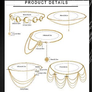 HAIAISO 5PCS Belly Waist Chain Multi-layer Metal Waist Chain Adjustable Body Link Belts Summer Bikini Sexy Waist Body Chain Jewelry for Women(Gold)
