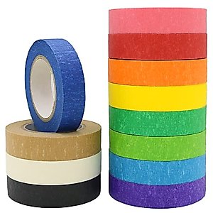 OWLKELA - 12 Rolls Colored Masking Tape 16 Yard Per Roll, Rainbow Colors Painters Tape, Colored Painters Tape, Craft Tape, Labeling Tape, Paper Tape for Bullet Journals, Party Decorations, DIY Craft
