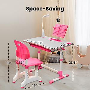 Gorilla Gadgets Kids Table and Chair Set for Ages 4-12, Height Adjustable Children's Study Station, Student School Table with Light, Pencil Case, and Bookstand (DSK-Kids)