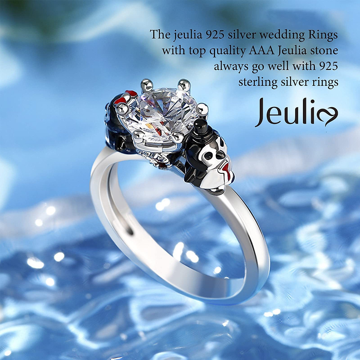 Jeulia 2.5 ct Sterling Silver Engagement Ring Hug Me Garnet Red Stone Round Cut Heart Diamond band CZ Solitaire Anniversary Promise Valentine Birthday for Women Girls with Gift Box (Penguin, 7)