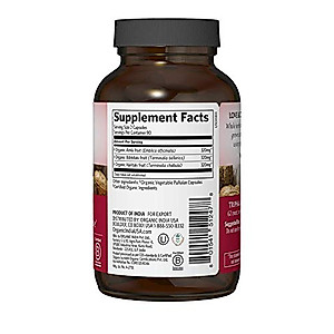 ORGANIC INDIA Triphala Herbal Supplement - Digestion & Colon Support, Immune System Support, Adaptogen, Nutrient Dense, Vegan, Gluten-Free, USDA Certified Organic, Non-GMO - 180 Capsules