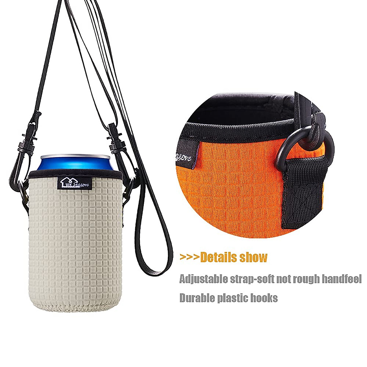 WK IEASON 12oz Standard Can Sleeves Insulators with Shoulder Strap Can Covers Cooler 12OZ Beer Bottle Sleeves Coolers Holder Non-slip Neoprene Can Sleeves 3PC Pack (12oz standard, Green/Orange/Grey)