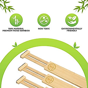 Nature Trends 4pcs Adjustable Bamboo Drawer Dividers, Spring Loaded Large Wooden Dresser Drawer Dividers for Kitchen, Bathroom, Bedroom, Baby Drawer, Office (Large (upto 21.5 inch) ) Natural