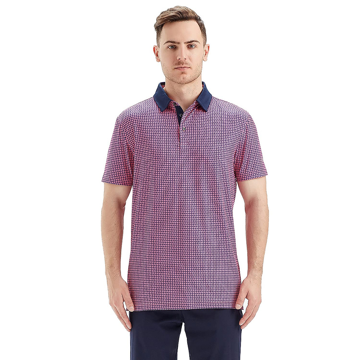 Golf Shirts for Men Dry Fit Short Sleeve Print Performance Moisture Wicking Polo Shirt