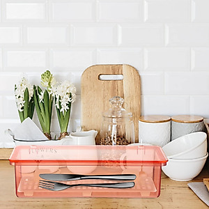 Zerodeko Clear Container 2pcs Silverware Organizer with Lid Covered Kitchen Cutlery Tray Plastic Drawer Organizer Tray Utensil Storage Container Dinnerware Holder for Home Storage Drawers