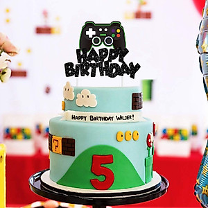 Video Game Cake Topper Glitter Game Controller Happy Birthday Cake Topper Cake Decorations Picks for Kids Gaming Themed Birthday Party Supplies