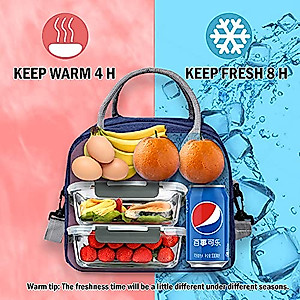 EASTVIO Insulated Lunch Bags Large Reusable Tote Cooler Box with Adjustable Removable Shoulder Strap and Pocket for Women/Men/Picnic/Work/School/Travel,Blue