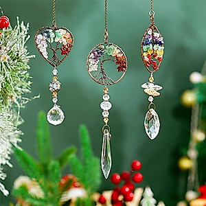 H&D HYALINE & DORA Handmade Chakra Suncatcher Window Hanging Crystal Drop Prism Ornaments,Pack 3pcs