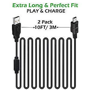 BATSOEASY 2 Pack 10ft PS3 Controller Charging Cable, USB 2.0 Type A to Mini B Cable Sync Cord for Sony Playstation 3 PS3/ PS3 Slim/PS Move Controllers, Cell Phones, Digital Cameras, TI-84 Plus CE etc