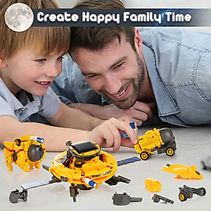 Solar Robot Toys 6 in 1 STEM Learning Kits Educational Space Moon Exploration Fleet Building Experiment Toys DIY Solar Power Science Gift for Kids Aged 8-12 (Yellow)
