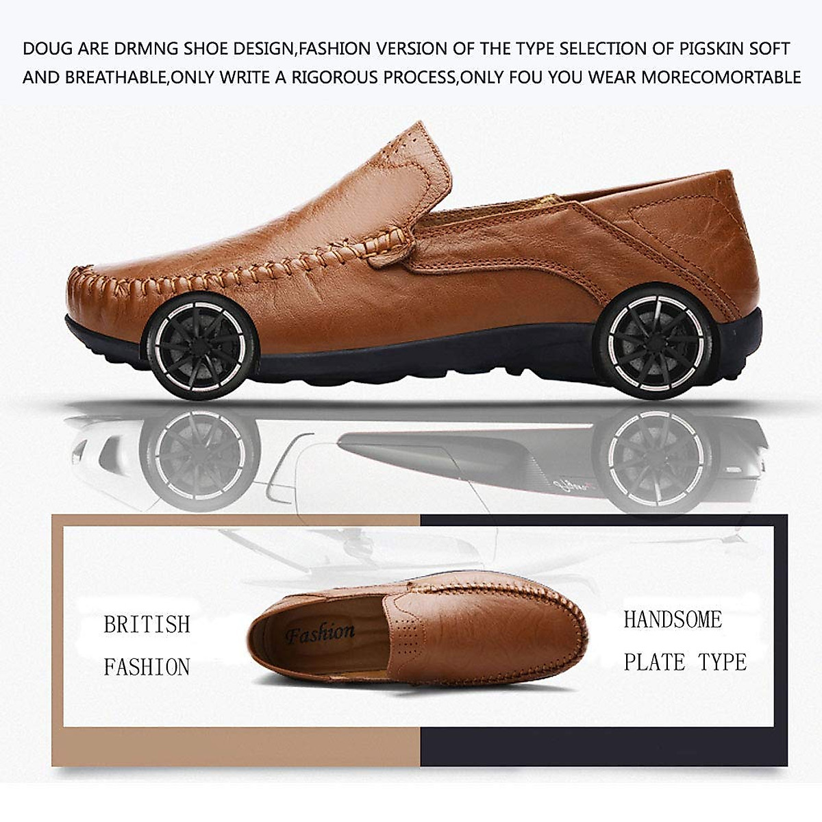 Lapens Men's Driving Shoes Premium Genuine Leather Fashion Slipper Casual Slip On Fashion Sneakers Breathable Mules Sandals Loafers Shoes LPMLFS1588-RB45 Red/Brown