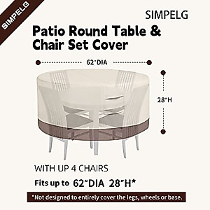 Simpelg Round Patio Furniture Covers, 100% Waterproof Outdoor Table Chair Set Covers 600D Heavy Duty, UV Resistant Anti-Fading Outdoor Table Cove for Round Furniture Set, 62" DIAx28 H, (Beige & Brown)