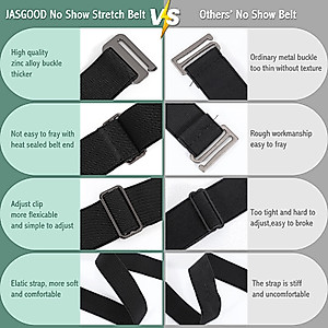 JASGOOD No Show Women Stretch Belt Invisible Elastic Web Strap Belt with Flat Buckle for Jeans Pants Dresses