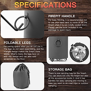 ZITYBEST Tabletop Fire Pit with Flame Control & Stand, 6.3x9.5" Low Smoke Mini Firepit for Outdoor Patio with Travel Bag & Skewer, Small Smokeless Portable Fire Bowl for Camping Yard Road Trip