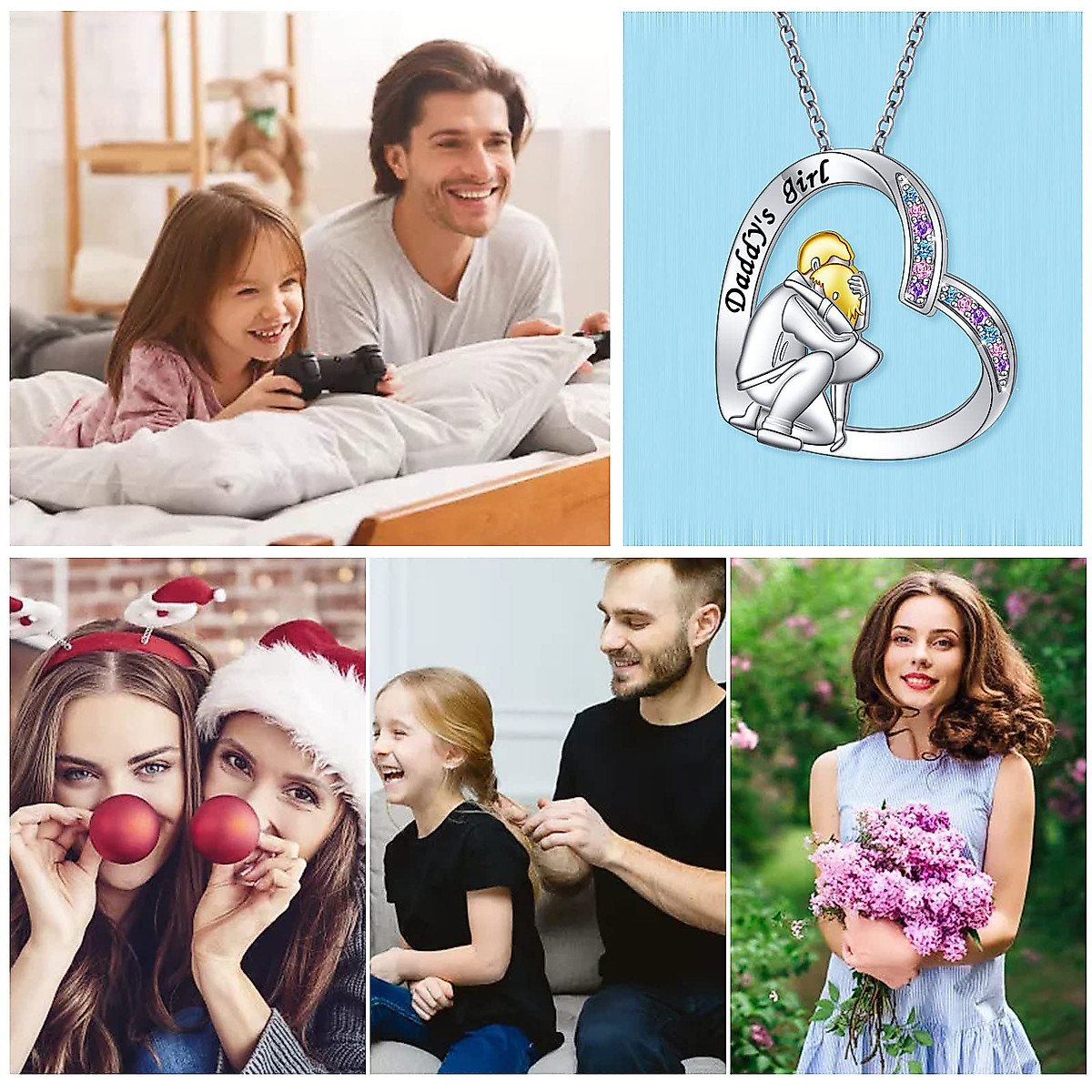 Alphm S925 Sterling Silver Father and Daughter Heart Pendant Necklace Jewelry Gift from Dad Jewelry