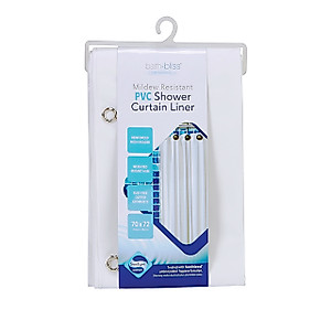 Bath Bliss 2 Pack Sanitized PVC Deluxe Heavy Weight Shower Curtain Liner | 6G | 70" x 72" | Rust Resistant Copper Grommets | Magnetic Hem | Reinforced Mesh Header | White