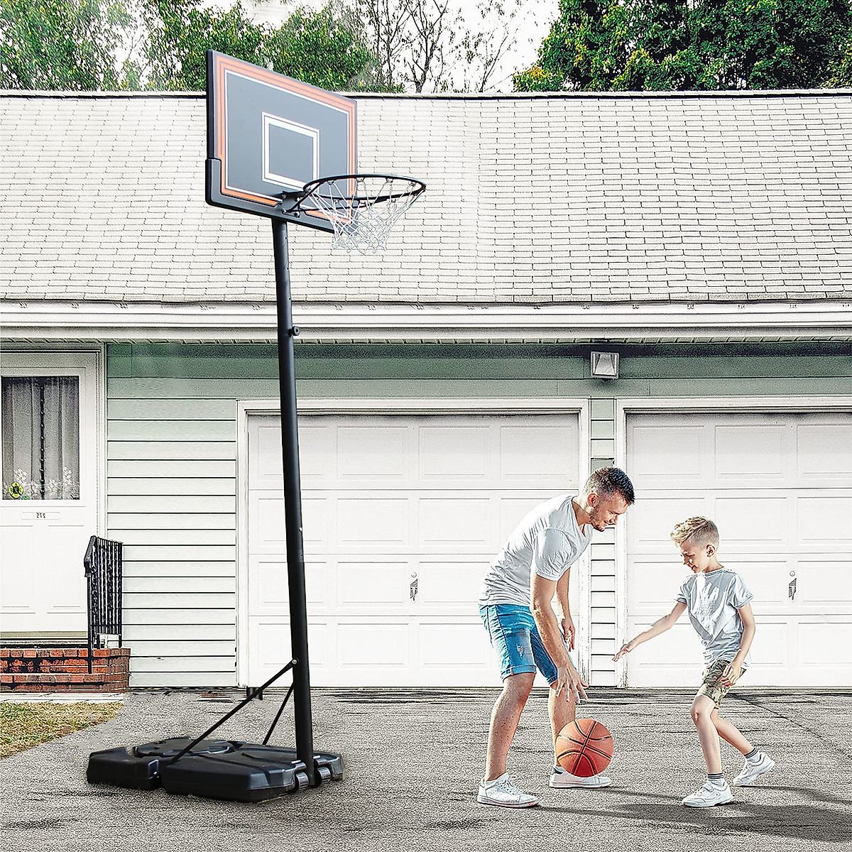 Basketball Hoop Outdoor 7-10FT Adjustable Basketball Goal, 44in Outdoor Basketball Hoop & Goals for Kids, Youth, and Adults in The Backyard with Blackboard & Wheels
