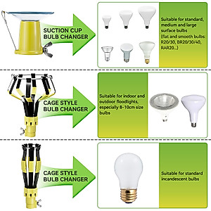Dreyoo 3 Piece Set Light Bulb Changer, Standard Incandescent Bulb, Floodlight Bulb Changer and Suction Cup Light Bulb Changer Compatible with Standard Threaded Extension Pole (Pole Not Included)
