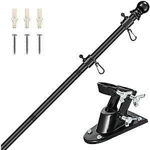 Black Flag Pole for House - 5FT Flagpole Kit for American Flag - 3x5, 4x6 Flag Heavy Garden flagpole-Professional Metal Flag Pole for House Garden Yard Residential or Commercial Two-Position Bracket