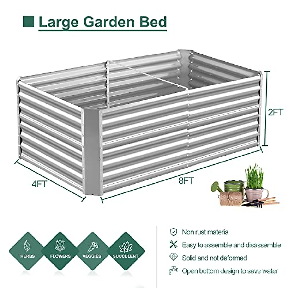 Land Guard 8×4×2 ft Galvanized Raised Garden Bed Kit, Galvanized Planter Raised Garden Boxes Outdoor, Large Metal Raised Garden Beds for Vegetables……