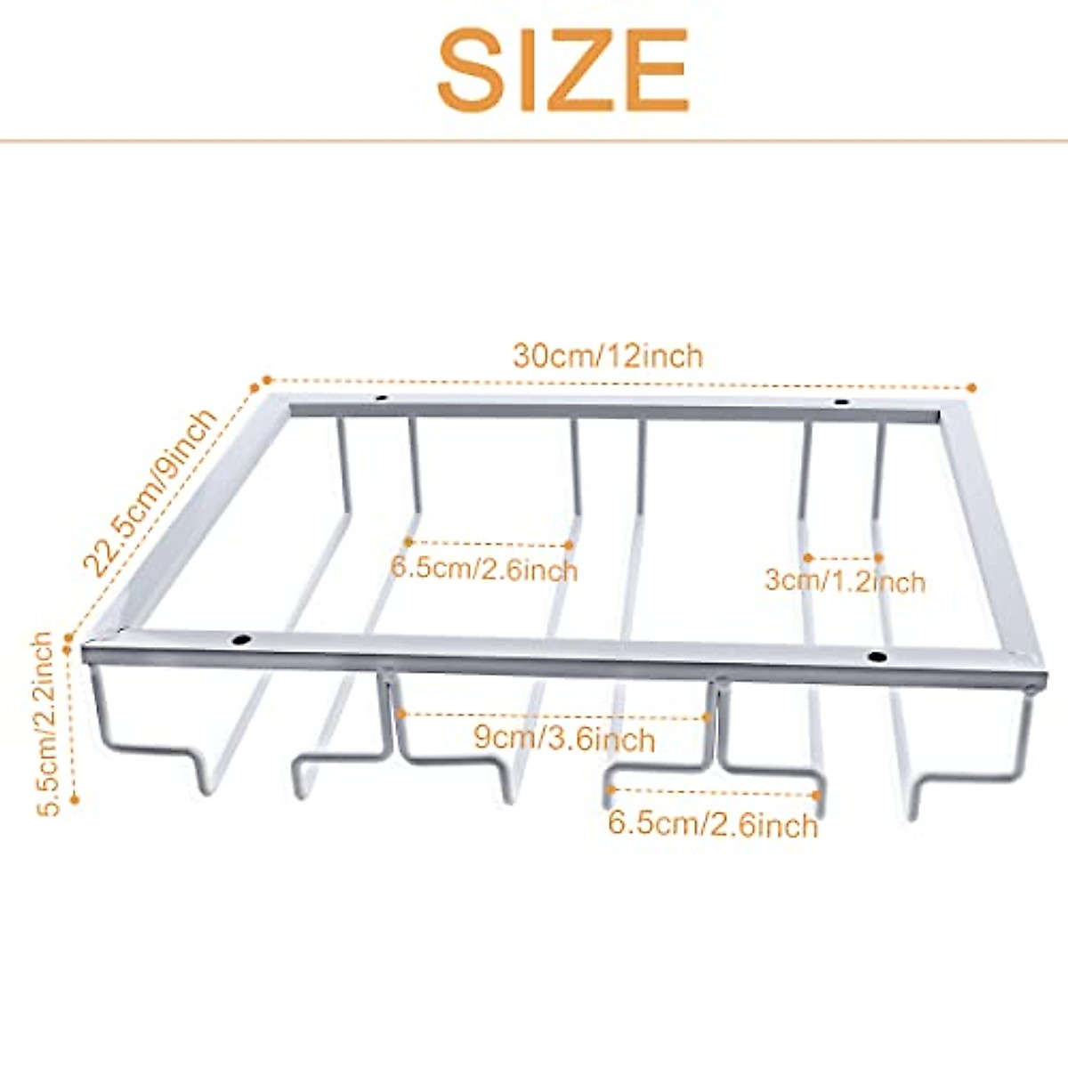 Enenes Wine Glass Holder 1PACK Wine Glasses Rack 3 Rows Iron Wine Glasses Hanger Stemware Rack Under Cabinet Wine Glasses Hanger Storage Hanger for Cabinet Kitchen Bar (White)