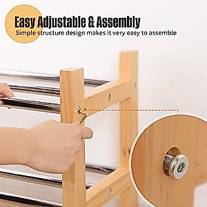 NUDUKO Expandable Shoe Rack Storage Organizer - 2 Tier Adjustable Wood and Metal Shoe Shelf Heavy Duty Small Shoe Rack for Closet Bedroom Entryway (Natural)