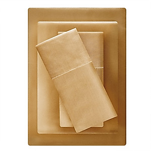 CozyLux Satin Sheets Full Size - 4 Piece Gold Bed Sheet Set with Silky Microfiber, 1 Deep Pocket Fitted Sheet, 1 Flat Sheet, and 2 Pillowcases - Smooth and Soft