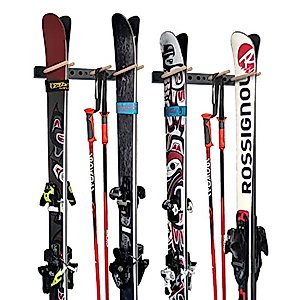 Ski Wall Rack Snowboard Wall Mount Storage Rack Holds 5 Pairs of Skis & Skiing Poles or Snowboard, for Home and Garage,2 Set