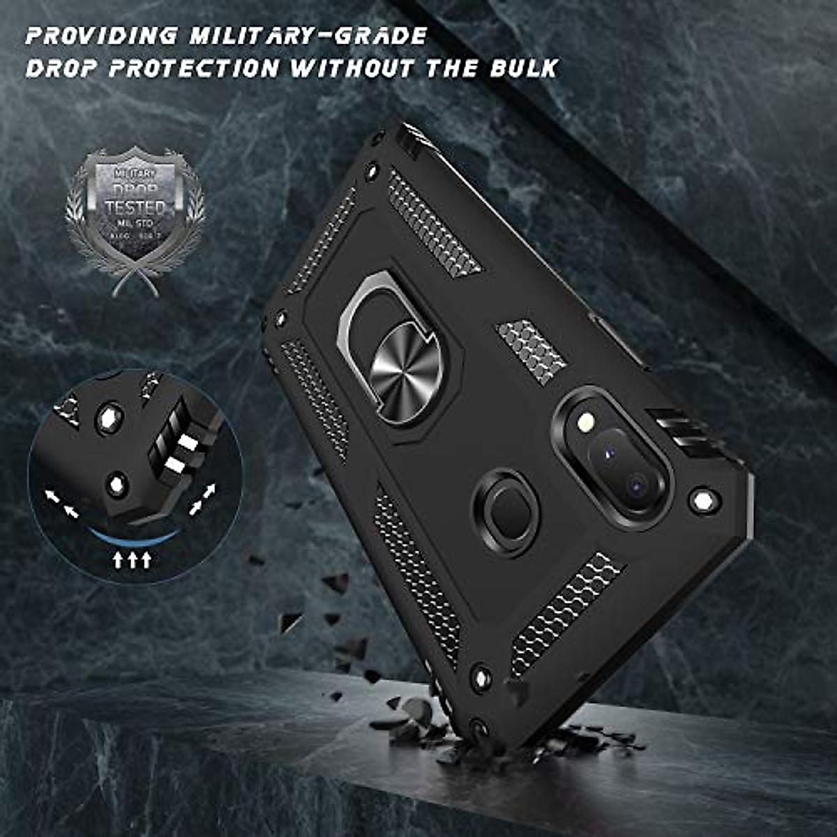 MERRO Galaxy A20 Case with Screen Protector,Galaxy A30 Cover Pass 16ft Drop Test Military Grade Shockproof Protective Phone Case with Magnetic Kickstand for Samsung Galaxy A20/A30 Black