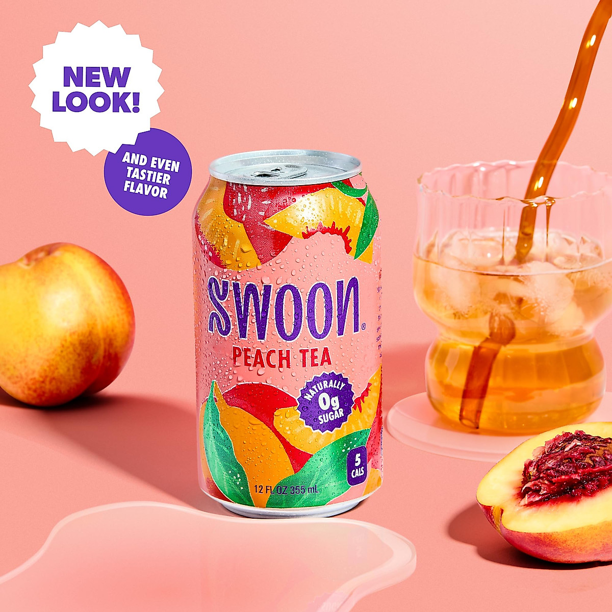 Swoon Peach Tea - Sugar Free Fruit Tea, Low Carb, Paleo-Friendly, Gluten Free Iced Tea - Flavored Tea Keto Drinks Made with Organic Black Tea and Sweetened by Monk Fruit and Stevia (Pack of 12)