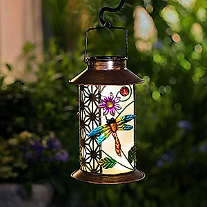 RUILAIYA BOAER Garden Solar Lantern Lights Outdoor Hanging Dragonfly Retro Metal LED for Outdoor Table Patio