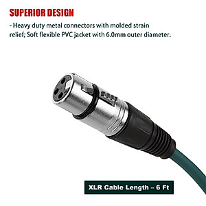 ABuff 6 Pack of 6ft XLR Cable, Profession Balanced 3 Pin XLR Male to Female XLR Patch Cable, Multi-Color Cable Set Great for Microphone, Audio, Guitar, Speaker