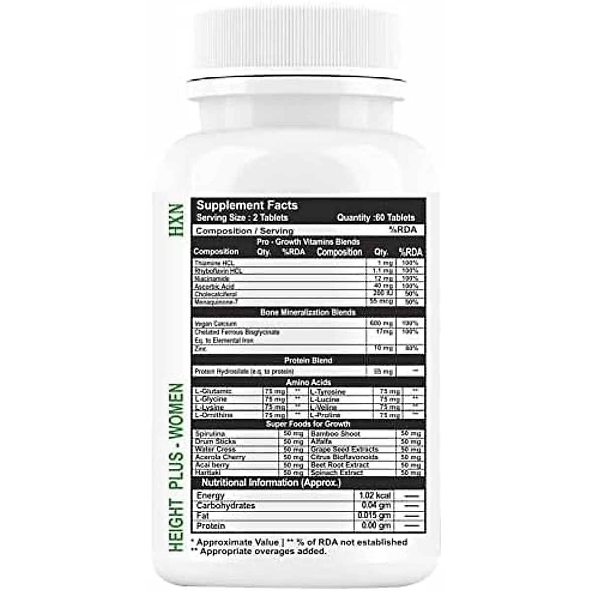 JEVR Height Increase Medicine for Women Enriched with Essential Amino Acids, and Ayurvedic Superfoods for Women- 60 Tablets (Pack 1)