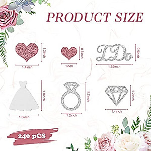 240 Pieces Glitter Wedding Table Confetti Rose Gold Heart Confetti Silver Diamond Ring Confetti Glitter I Do Confetti for Bridal Shower Decoration Engagement Bachelorette Party Table Scatter Wedding