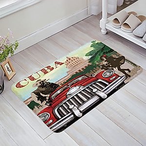 Front Door Mat Floor Mats for Home Decor, Vintage Cuba Memory Foam Runner Entryway Area Rug Non-Slip Absorbent Doormat Washable Rug, 18x30Inch Welcome Mats for Bedroom Decor Living Room Decor