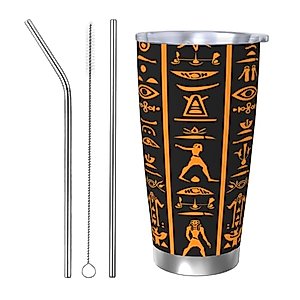 AYCZN Egyptian Hieroglyph 20 OZ Tumbler Stainless Steel Travel Coffee Mug, Ancient Insulated Water Bottle with Lid and Straws Leakproof Thermal Cup