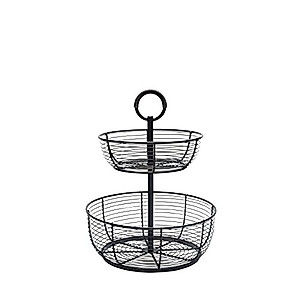 Gourmet Basics by Mikasa Round Wrap 3-Tier Metal Floor Standing Fruit/Home Storage Basket, Easy Assembly, Antique Black