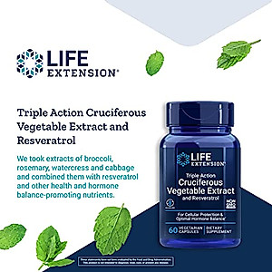 Life Extension Triple Action Cruciferous Vegetable Extract & Resveratrol – Veggie Food Based Formula Supplement for Cellular Protection Support & Hormone Balance – Gluten Free – 60 Capsules