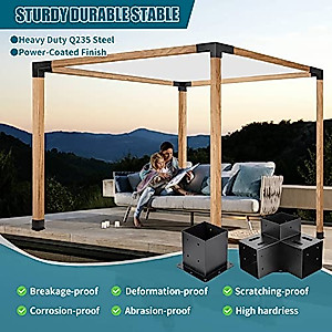 6x6 Pergola Kit,Pergola Brackets 3-Way Right Angle Corner Bracket and Post Base with Black Powder Coated, Modular Sizing Woodworks DIY Pergola Kit, Outdoor Pergola/Gazebo Hardware for 6X6 Lumber………