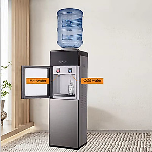 Water Cooler Dispenser 5 Gallon, Cold & Hot Water Cooler Dispenser Top-Loading Water Cooler 5 Gallon Children Safety Water Dispenser with Removable Drip Tray & Storage Cabinet for Home Office (Black)
