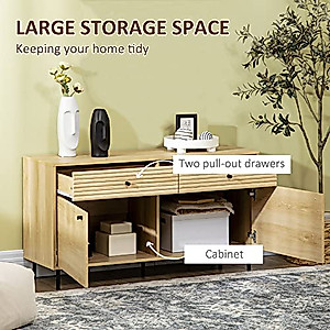 HOMCOM Sideboard Buffet Cabinet with Ribbed Texture, Woodgrain, Kitchen Cabinet, Coffee Bar Cabinet with Storage Drawers, Natural