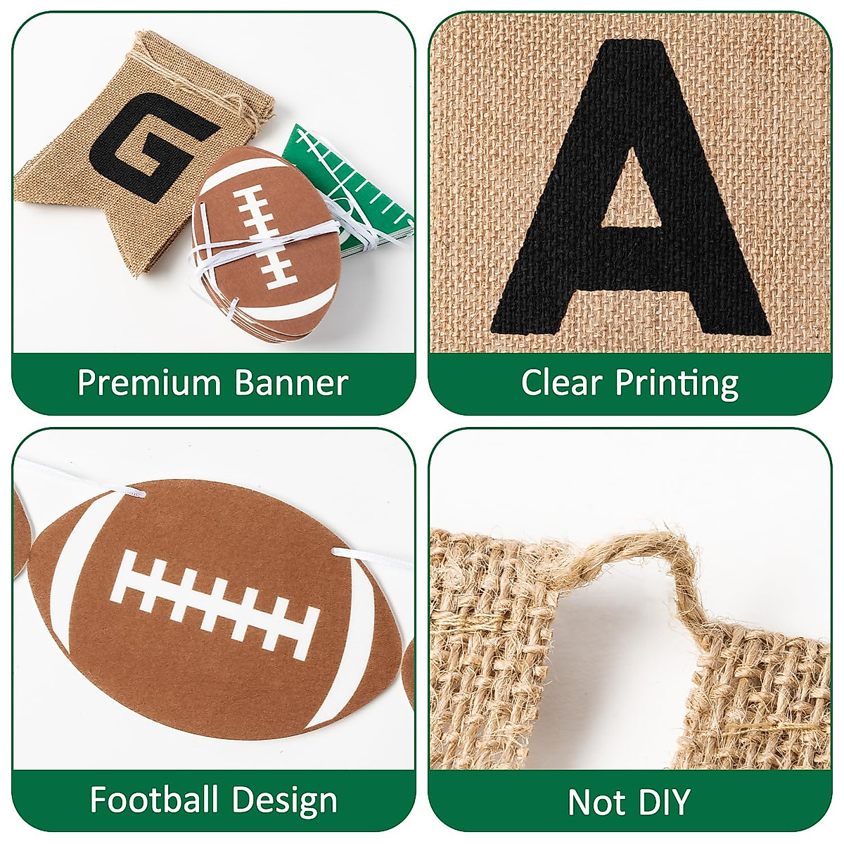 3sscha 3pcs Football Burlap Banners - Football Felt Banner Game Time Yard Line Hanging Decoration Sports Rustic Bunting Flag Photo Prop Backdrop for Baby Shower Game Day Birthday Party Favor Supplies