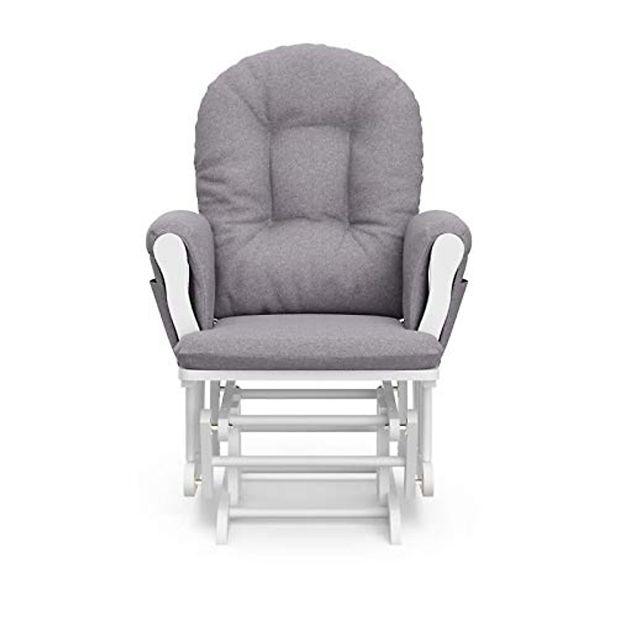 Pemberly Row Custom White Slate Hoop Glider and Ottoman Set in Gray Swirl - Smooth Gliding Chair for Nursery, Padded Arm Cushions with Storage Pocket