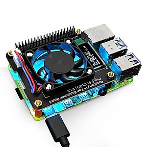 GeeekPi Fan Hat for Raspberry Pi 4 Model B, PWM Fan GPIO Expansion Board with 0.91inch OLED Display for Raspberry Pi 4B/3B+/3B/2B